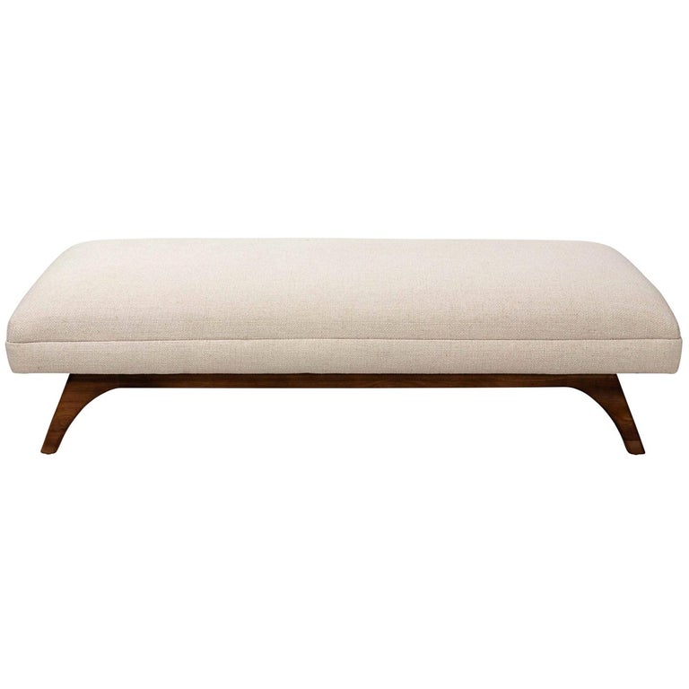 White Upholstered Mid-Century Modern Style Bench at 1stDibs