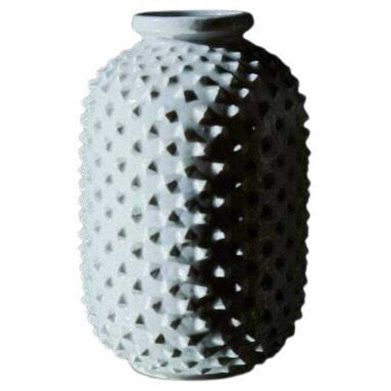 White Vase in Glazed Ceramic with Spiky Surface by Gunnar Nylund For ...