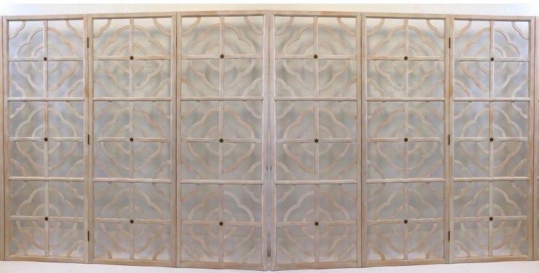 White Washed Oak and Aged Brass Six Panel Folding Screen by Steve Chase ...