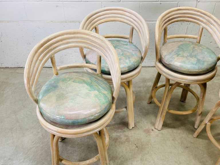 White Washed Swivel Bar Stools, Set of 4 For Sale at 1stDibs
