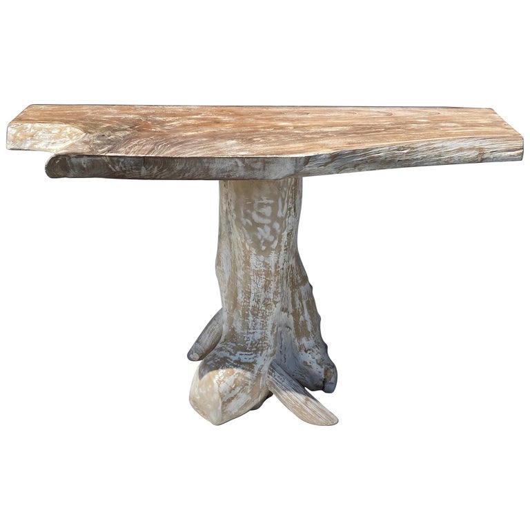 White Washed Teak Root Console Table at 1stDibs