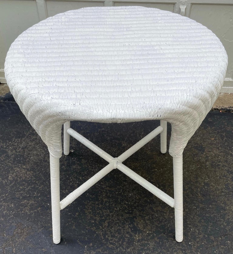 White Wicker Center Side Table For Sale at 1stDibs
