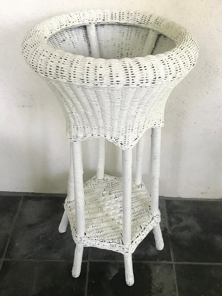 White Wicker Plant Stand at 1stDibs