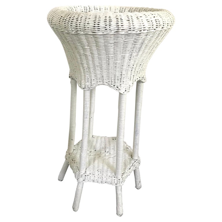 White Wicker Plant Stand at 1stDibs