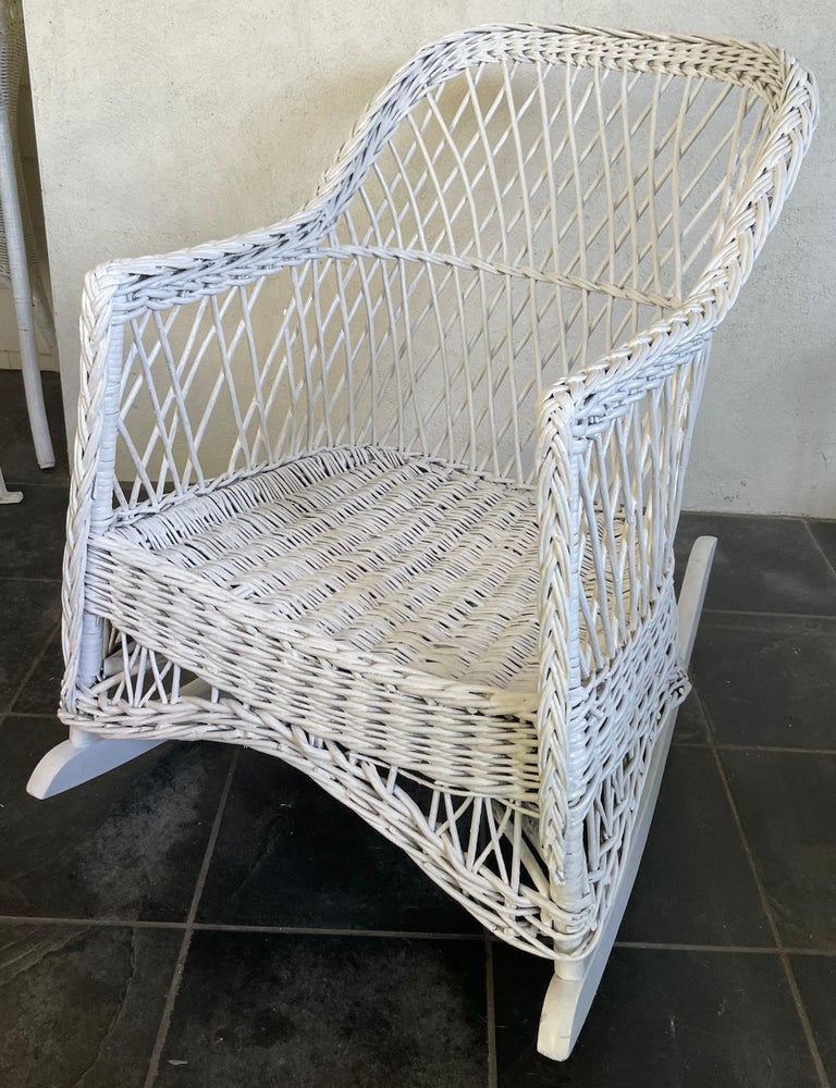 White Wicker Rocking Chair For Sale at 1stDibs