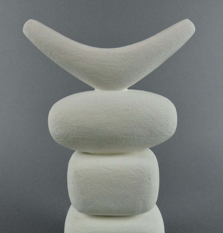 White Winged Crown, 4 Part Ceramic TOTEM, Hand Built Sculpture by H. Starcevic For Sale at 1stDibs