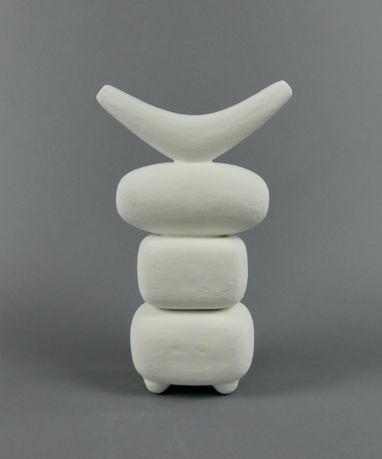 White Winged Crown, 4 Part Ceramic TOTEM, Hand Built Sculpture by H. Starcevic For Sale at 1stDibs