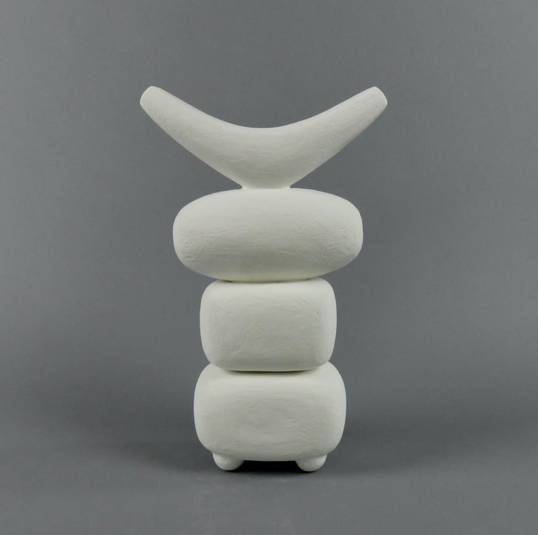 White Winged Crown, 4 Part Ceramic TOTEM, Hand Built Sculpture by H. Starcevic For Sale at 1stDibs