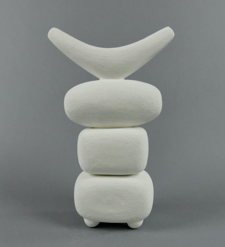 White Winged Crown, 4 Part Ceramic TOTEM, Hand Built Sculpture by H. Starcevic For Sale at 1stDibs