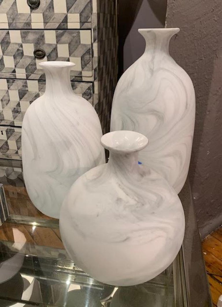 White with Grey Marble Design Small Glass Vase, India, Contemporary For ...