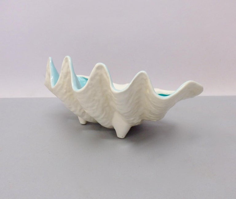 White with Turquoise Interior Sea Shell Bowl or Vase at 1stDibs
