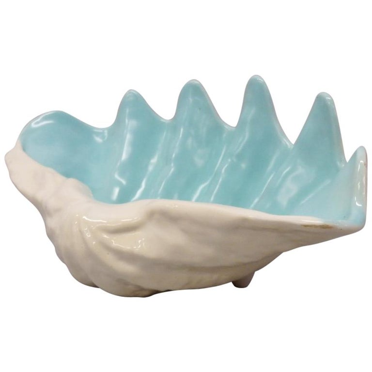 White with Turquoise Interior Sea Shell Bowl or Vase at 1stDibs