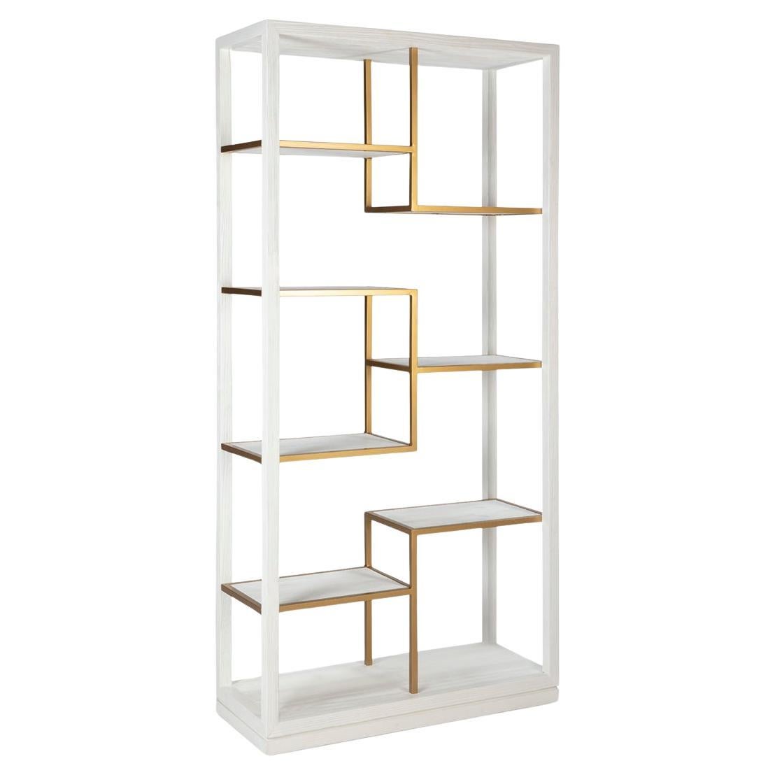 White Wood And Golden Metal Shelf by Thai Natura For Sale at 1stDibs