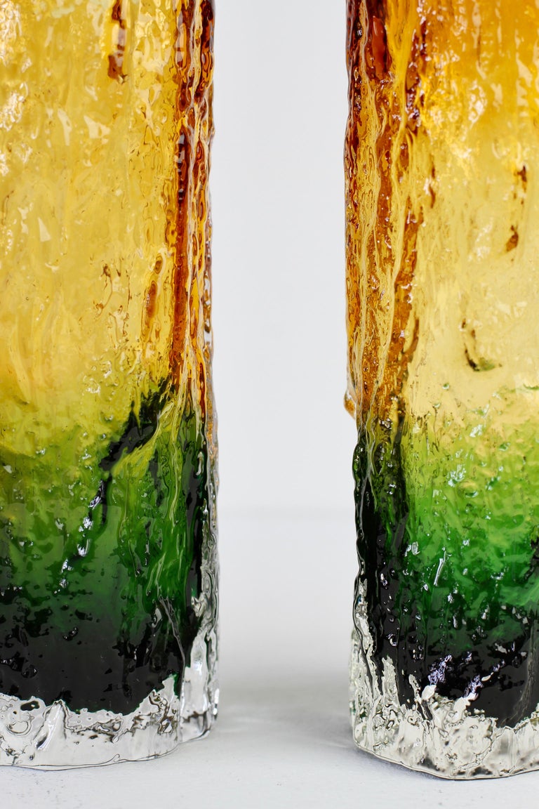 Whitefriars Style Pair of Vintage 1970s Green and Yellow Bark Textured ...