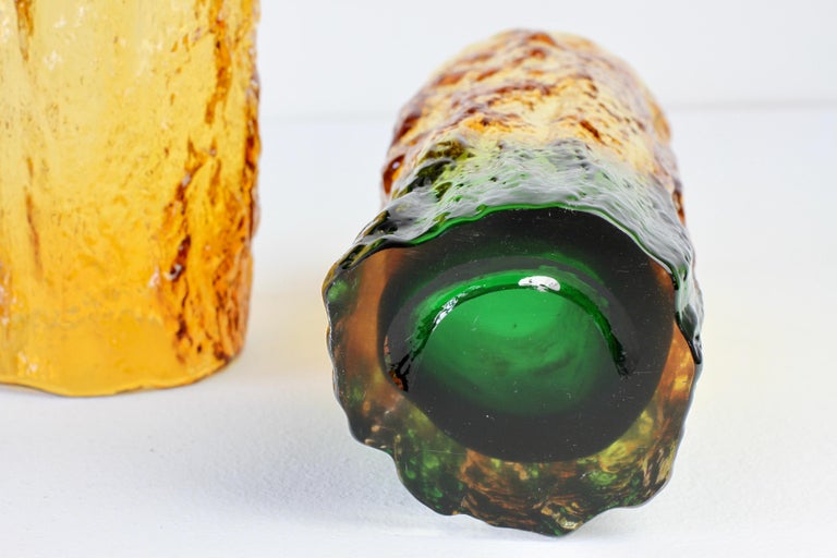 Whitefriars Style Pair of Vintage 1970s Green and Yellow Bark Textured ...