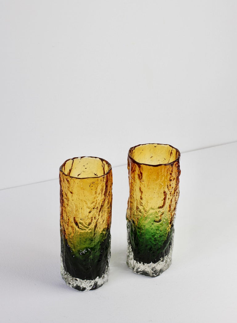 Whitefriars Style Pair of Vintage 1970s Green and Yellow Bark Textured ...