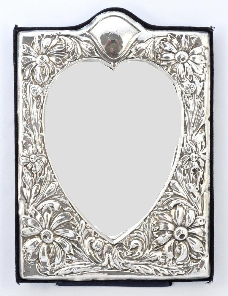 Whitehill Silver Co English Sterling Silver Heart Shape Mirror Blue ...