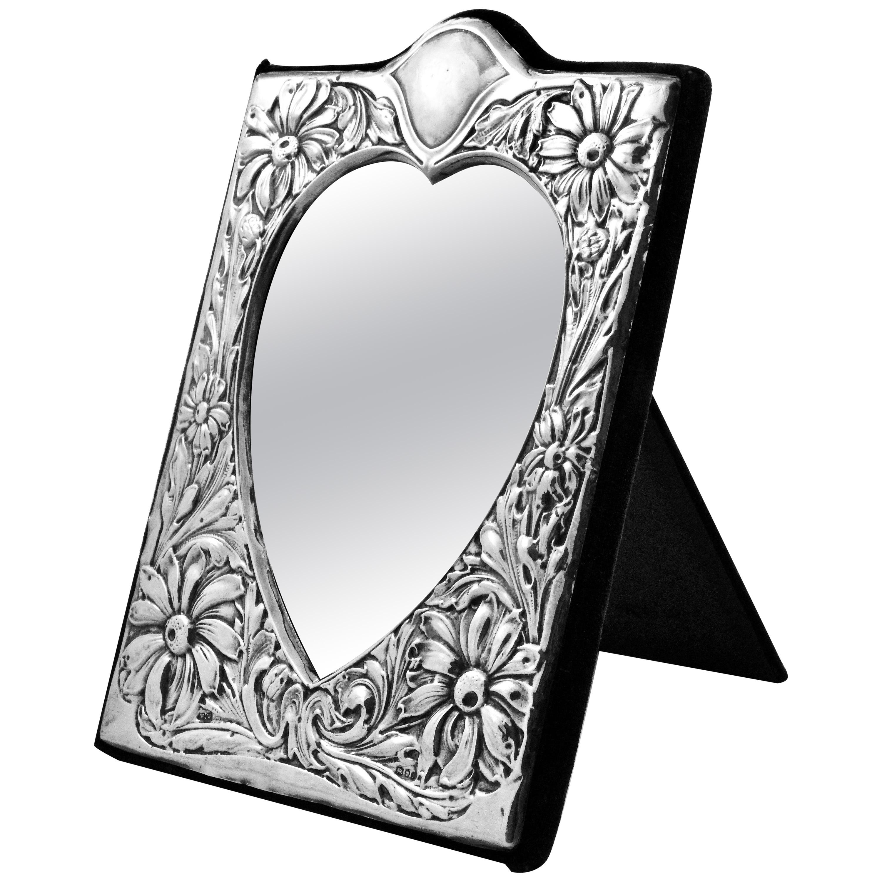 Whitehill Silver Co English Sterling Silver Heart Shape Mirror Blue ...