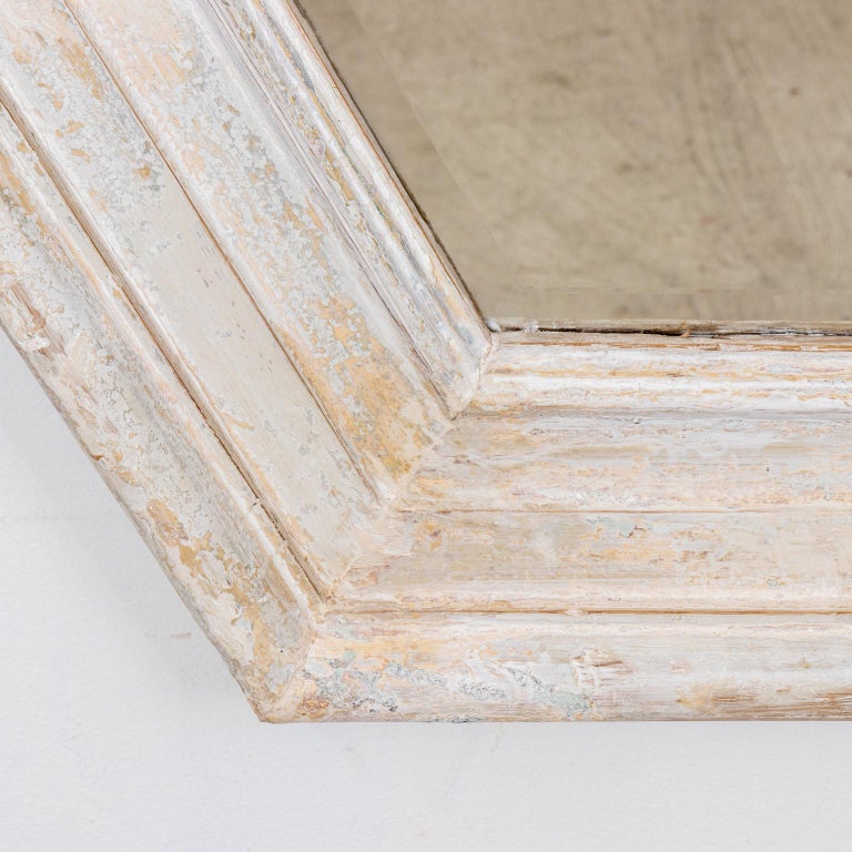 Whitewashed Wood Hexagonal Mirror For Sale at 1stDibs