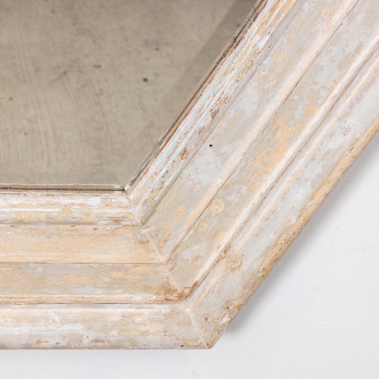 Whitewashed Wood Hexagonal Mirror For Sale at 1stDibs