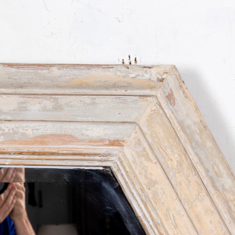 Whitewashed Wood Hexagonal Mirror For Sale at 1stDibs