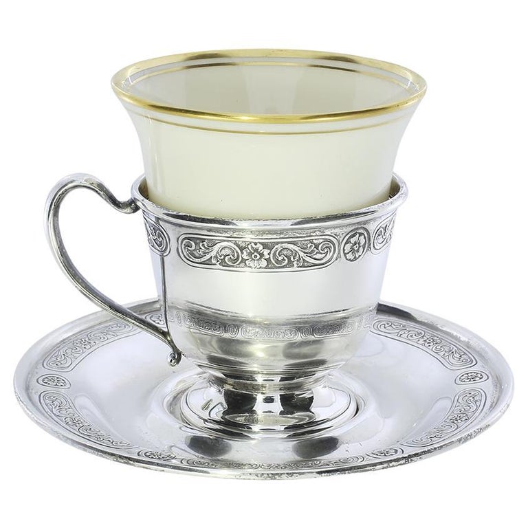 Whiting Sterling Silver Set of 4 Demitasse Tea Cups with Saucers For ...