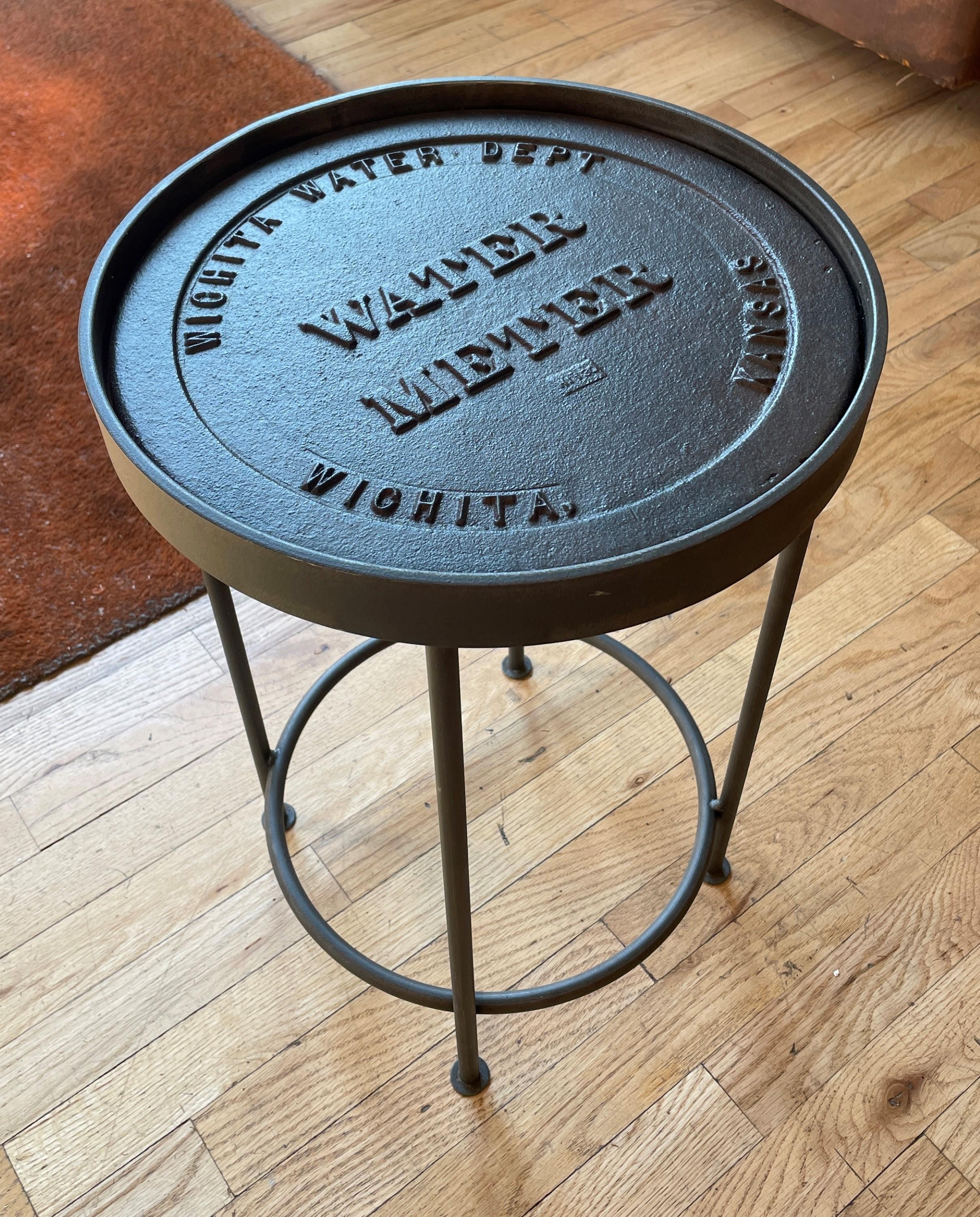 Wichita Water Dept. Water Meter Steel Stool Side Table For Sale at 1stDibs
