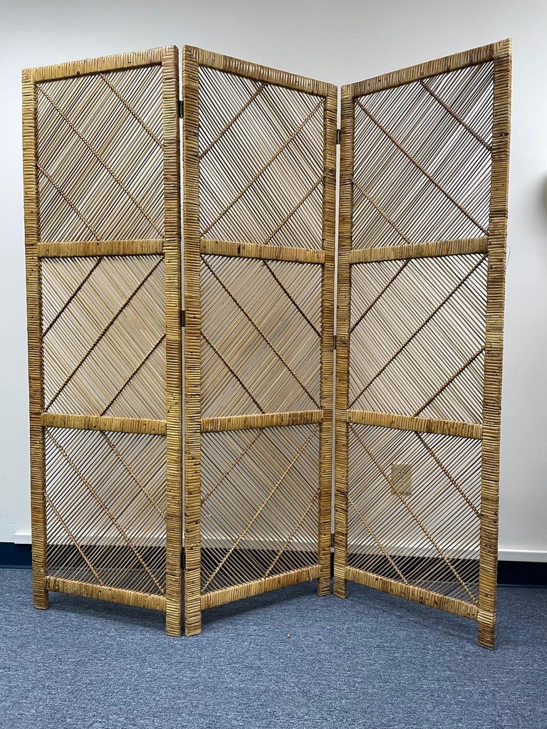 Wicker 3-Piece Folding Screen For Sale at 1stDibs