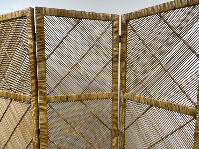 Wicker 3-Piece Folding Screen For Sale at 1stDibs