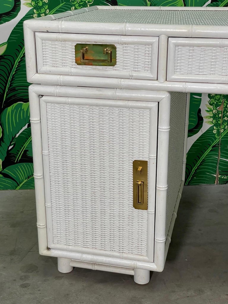 Wicker and Faux Bamboo Writing Desk For Sale at 1stDibs