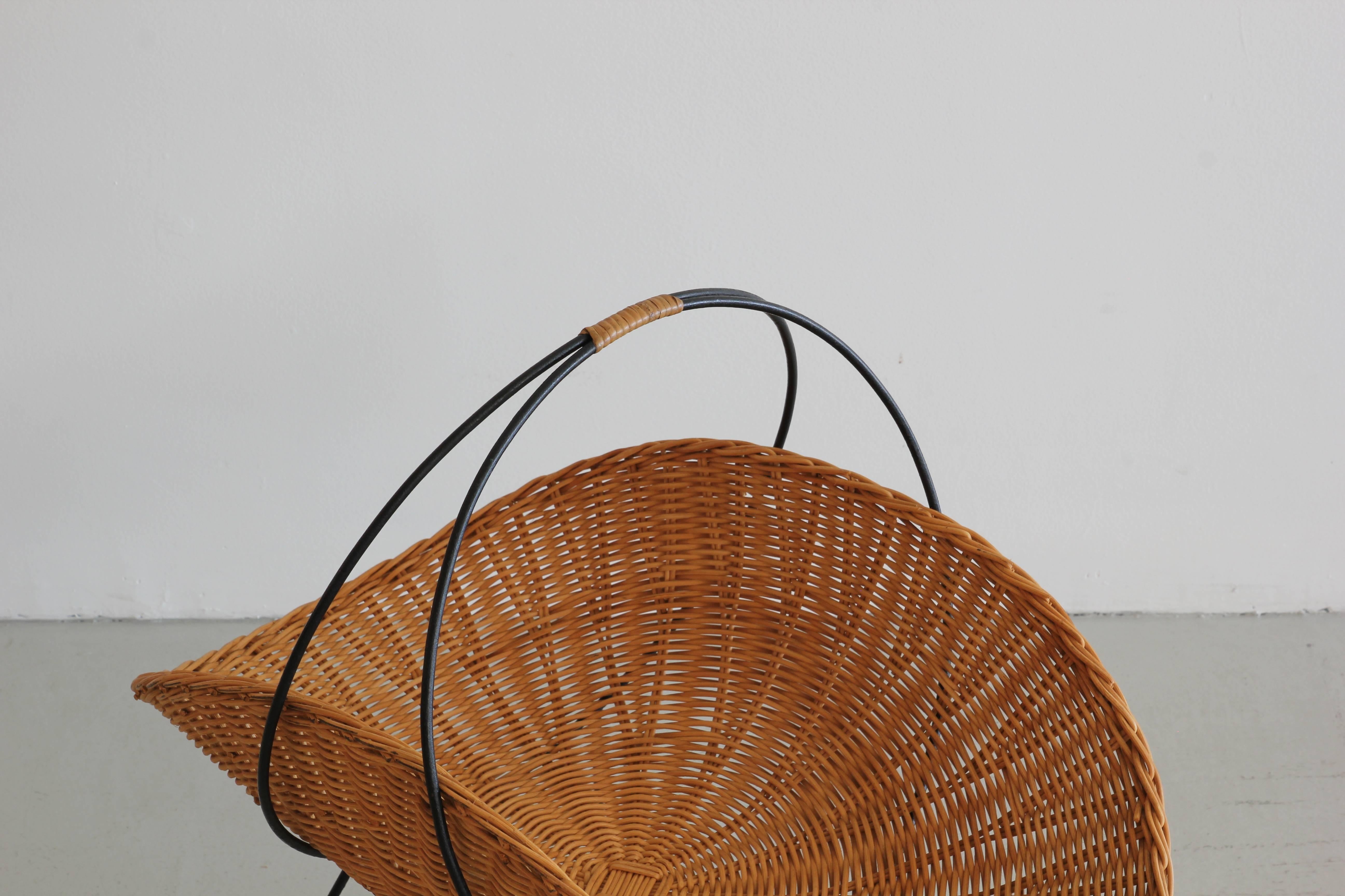 Wicker and Iron Magazine Rack at 1stDibs