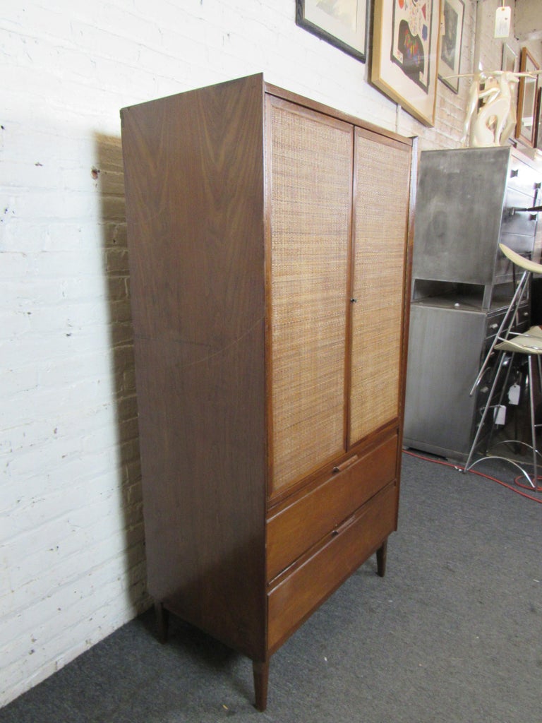 Wicker and Walnut Armoire by American of Martinsville For Sale at 1stDibs