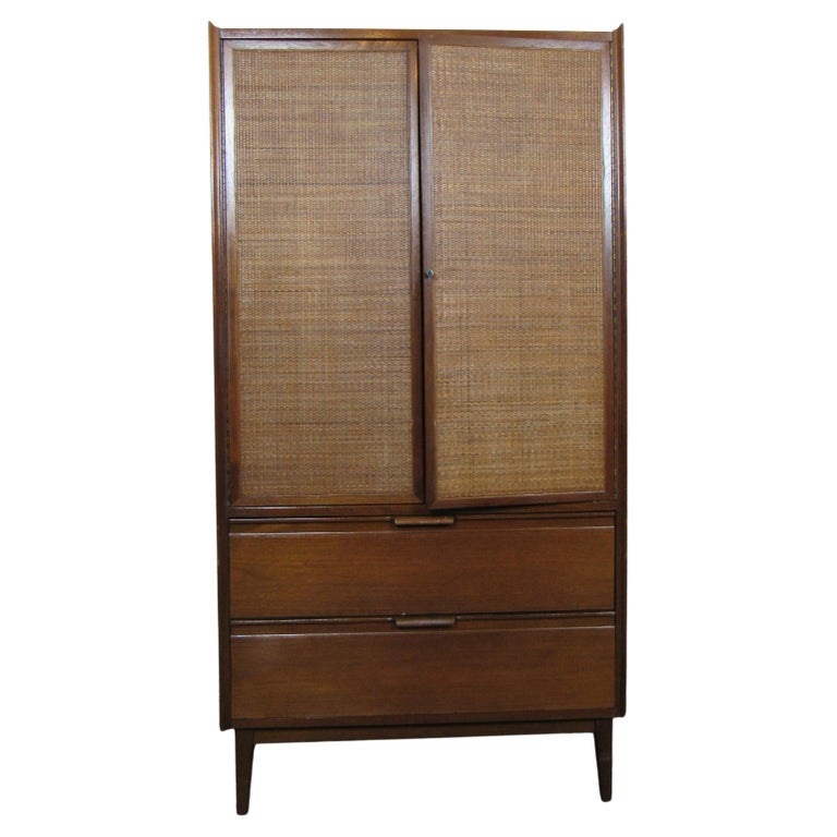 Wicker and Walnut Armoire by American of Martinsville For Sale at 1stDibs
