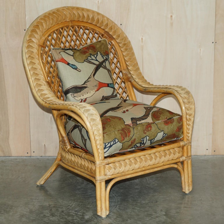 WICKER ARMCHAIRS STOOL TABLE SUITE UPHOLSTERED WiTH MULBERRY FLYING ...