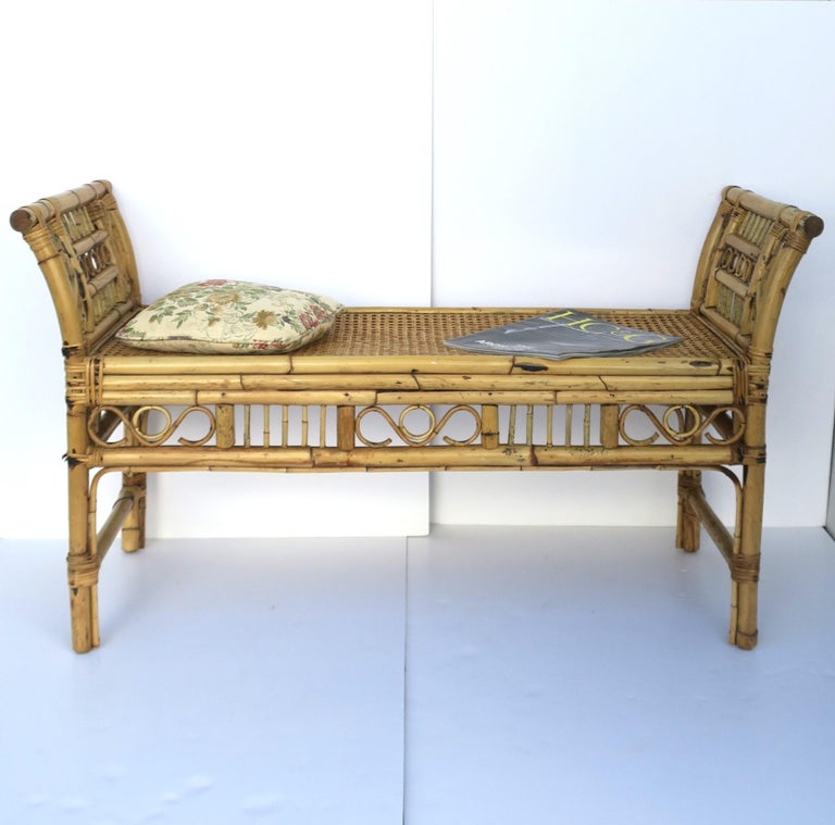 Wicker Bamboo Cane Bench Indoors or Patio Porch For Sale at 1stDibs
