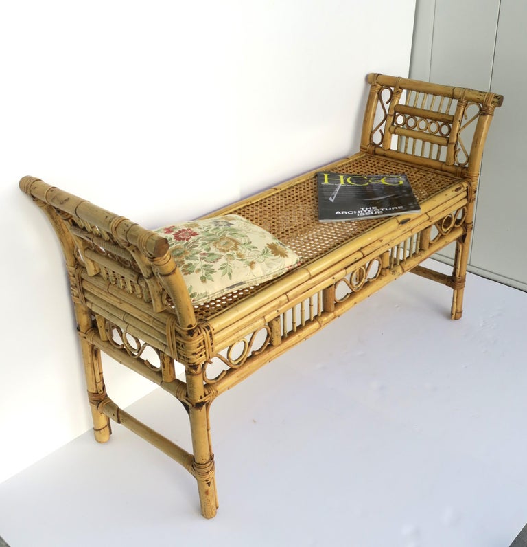 Wicker Bamboo Cane Bench Indoors or Patio Porch For Sale at 1stDibs