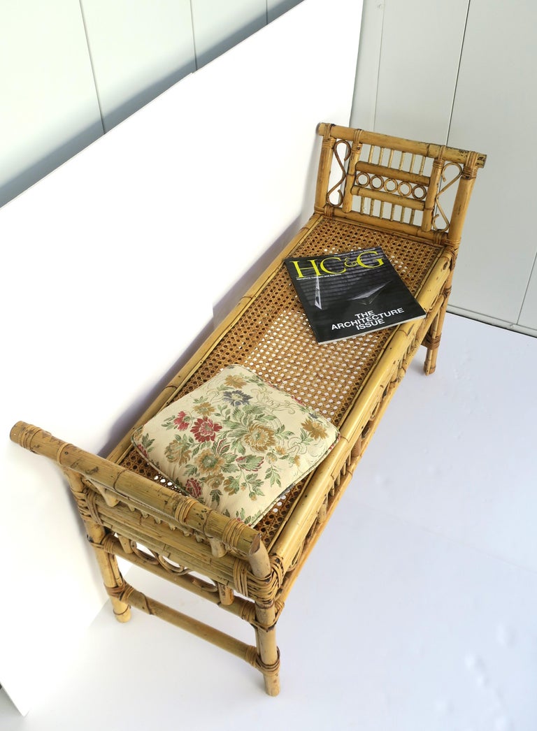 Wicker Bamboo Cane Bench Indoors or Patio Porch For Sale at 1stDibs