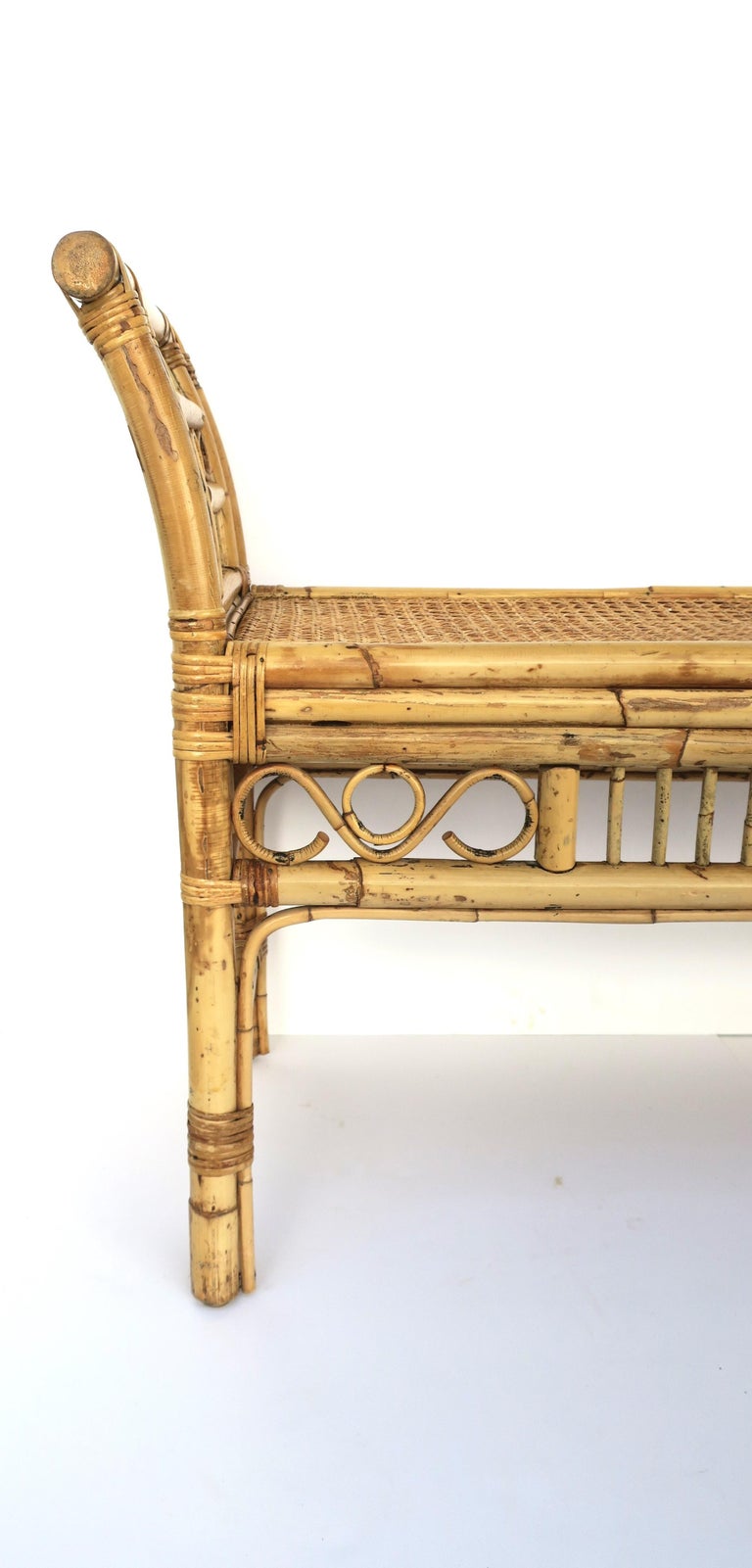 Wicker Bamboo Cane Bench Indoors or Patio Porch For Sale at 1stDibs