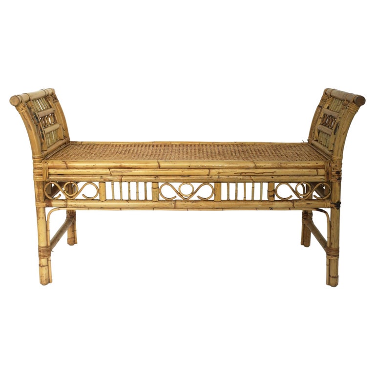 Wicker Bamboo Cane Bench Indoors or Patio Porch For Sale at 1stDibs