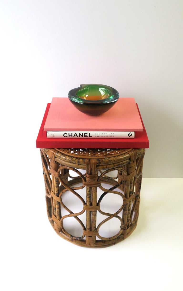 Wicker Bamboo Cane Rattan and Glass Stool or Drinks Table For Sale at ...