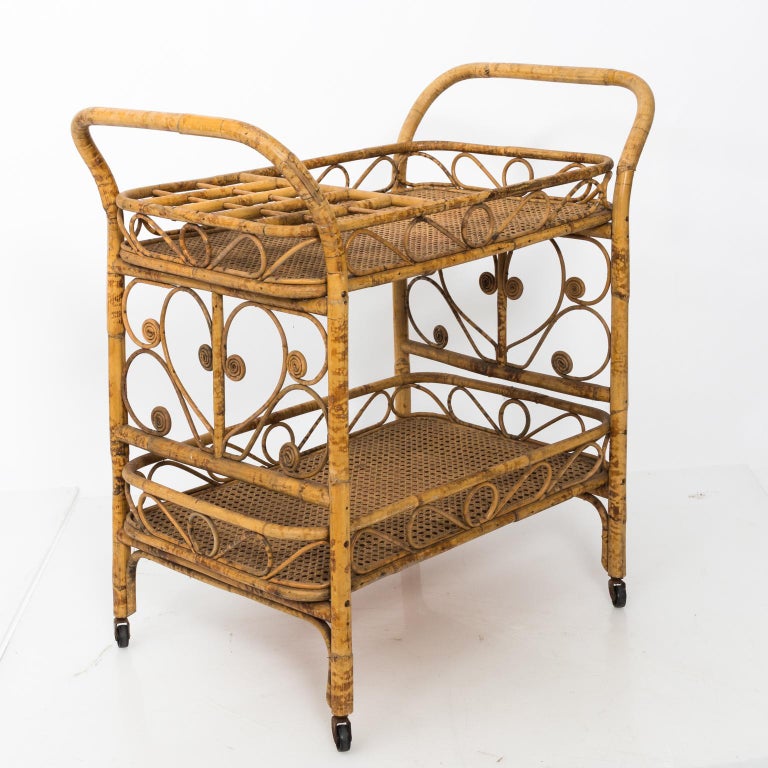 Wicker Bar Cart at 1stDibs | wicker bar carts, wicker cart, rattan bar cart