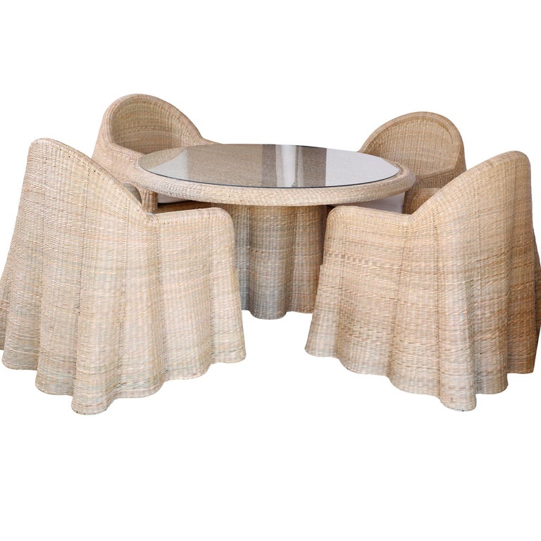 Wicker Dining Table with a Ghost Drapery Base at 1stDibs