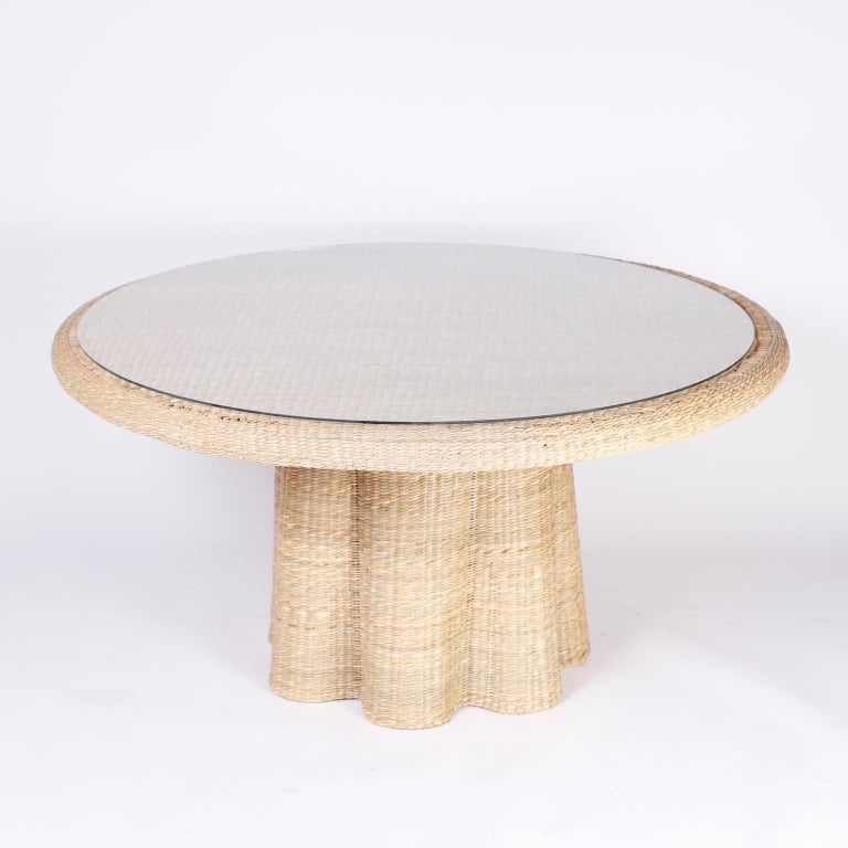 Wicker Dining Table with a Ghost Drapery Base at 1stDibs