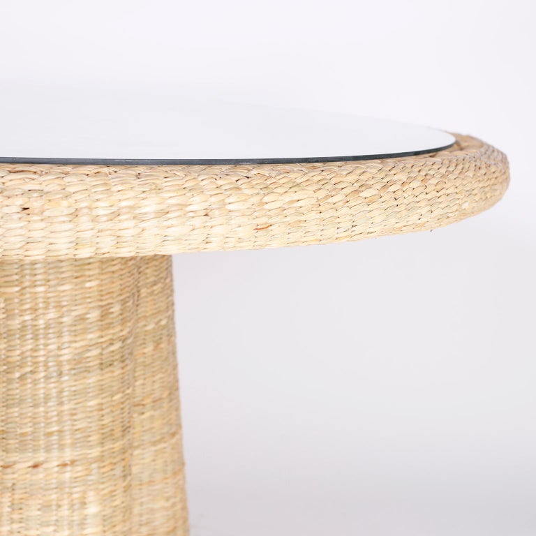 Wicker Dining Table with a Ghost Drapery Base at 1stDibs