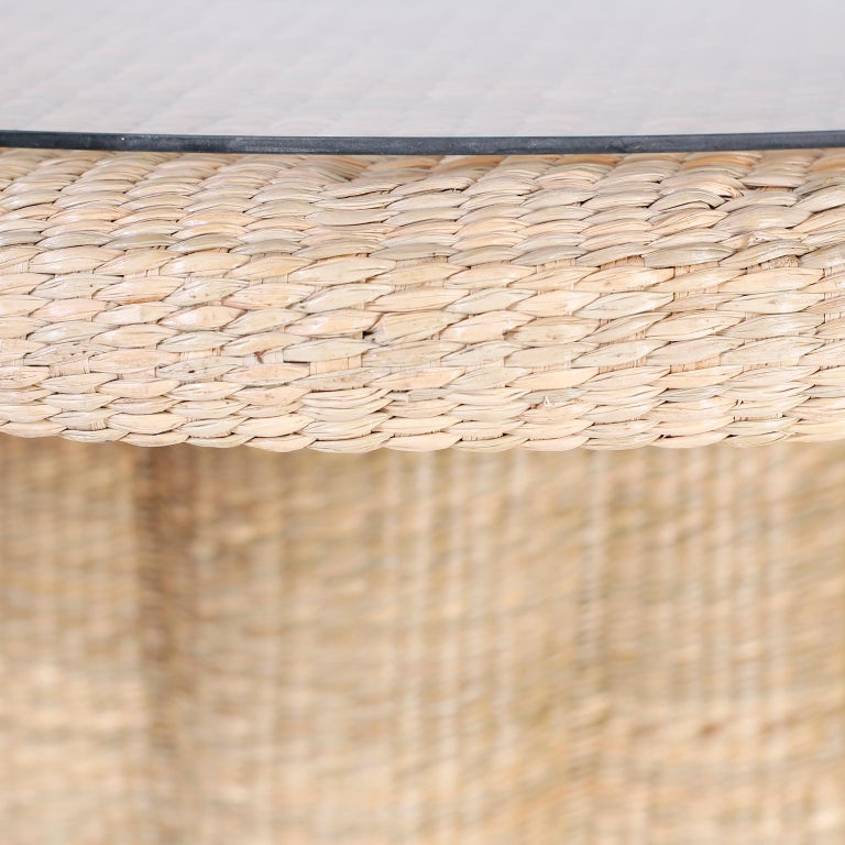 Wicker Dining Table with a Ghost Drapery Base at 1stDibs