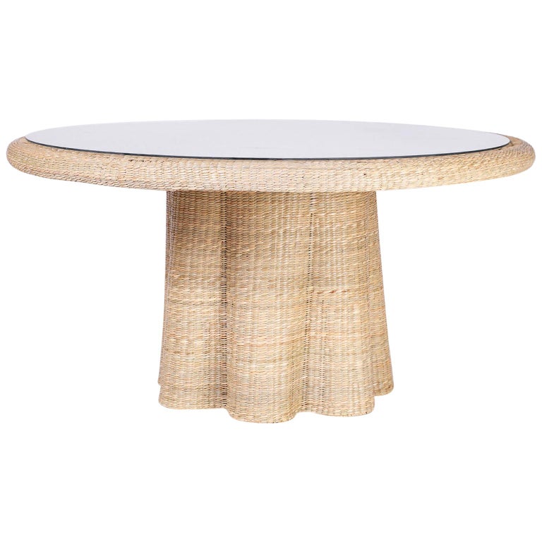 Wicker Dining Table with a Ghost Drapery Base at 1stDibs