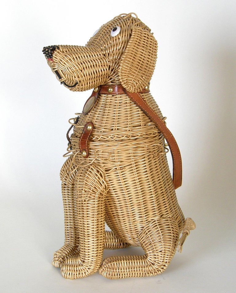 Wicker Dog Handbag by Marcus Brothers with Leather Harness and Studded ...