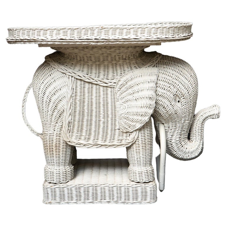 Wicker Elephant Side Table With Removable Tray For Sale at 1stDibs