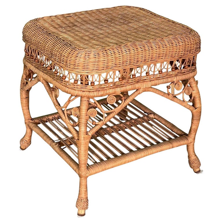 Wicker Fiddlehead Style Foot Stool or Ottoman in the Manner of Heywood ...