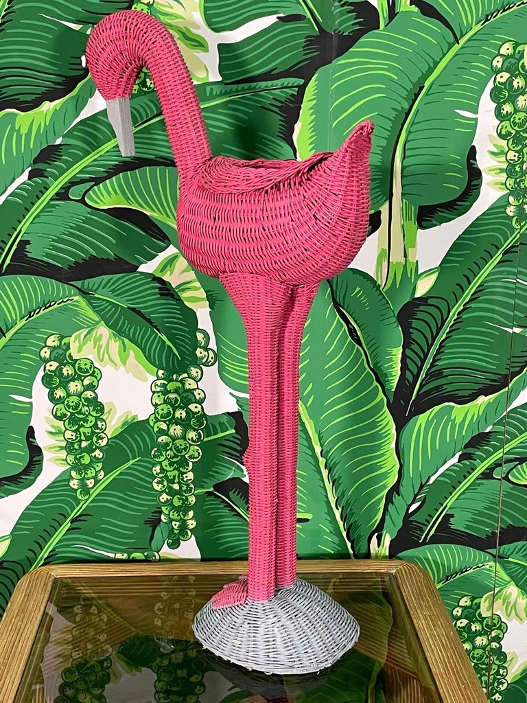 Wicker Flamingo Planter Sculpture For Sale at 1stDibs